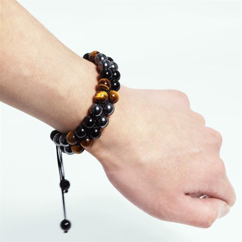 Triple Protection Beaded Double Wrap Adjustable Bracelet | Round Gemst ...